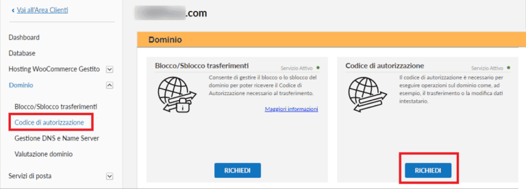 Richiedere EPP Code/Auth Code ad Aruba - SupportHost