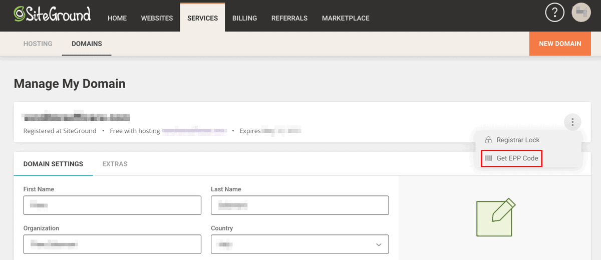 Richiedere EPP Code/Auth-Code a SiteGround - SupportHost