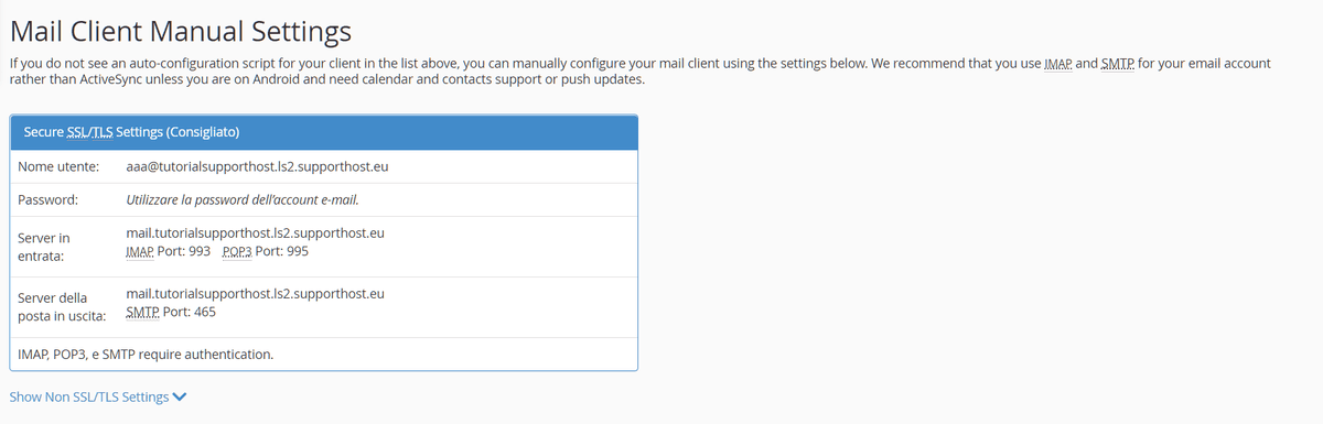 Configurazione client email - SupportHost