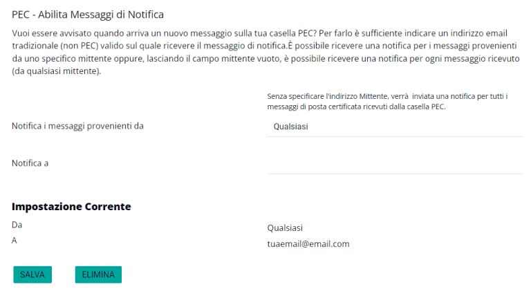 Attivare notifiche email per la ricezione delle PEC