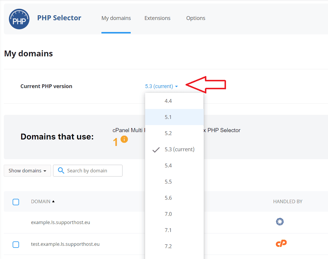 How to change the PHP version - SupportHost