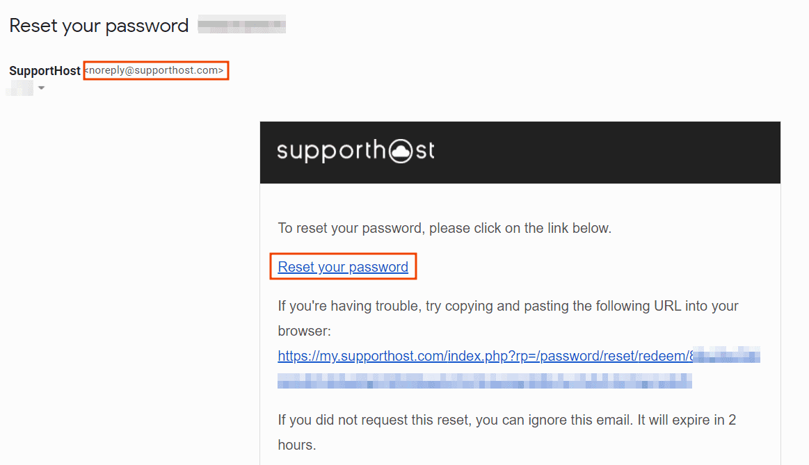 Client area password reset - SupportHost