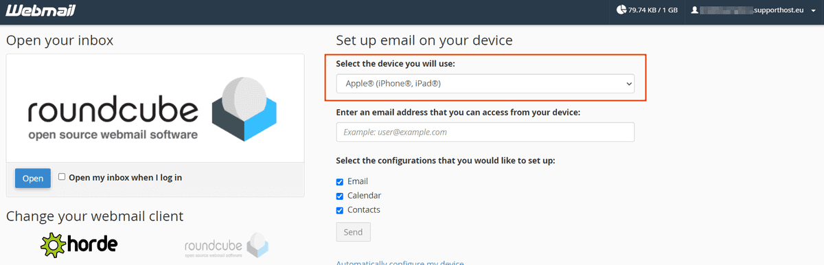 Email client configuration - SupportHost