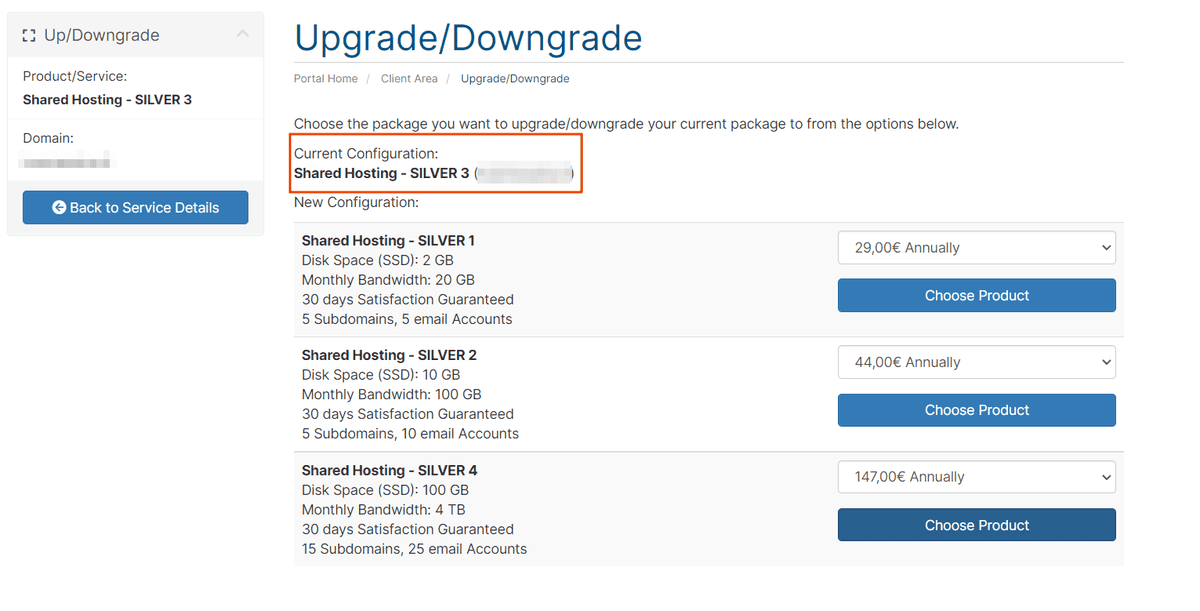 How to upgrade or downgrade - SupportHost