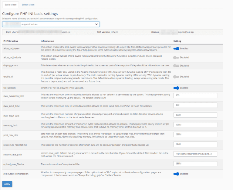 How to edit php.ini settings - SupportHost