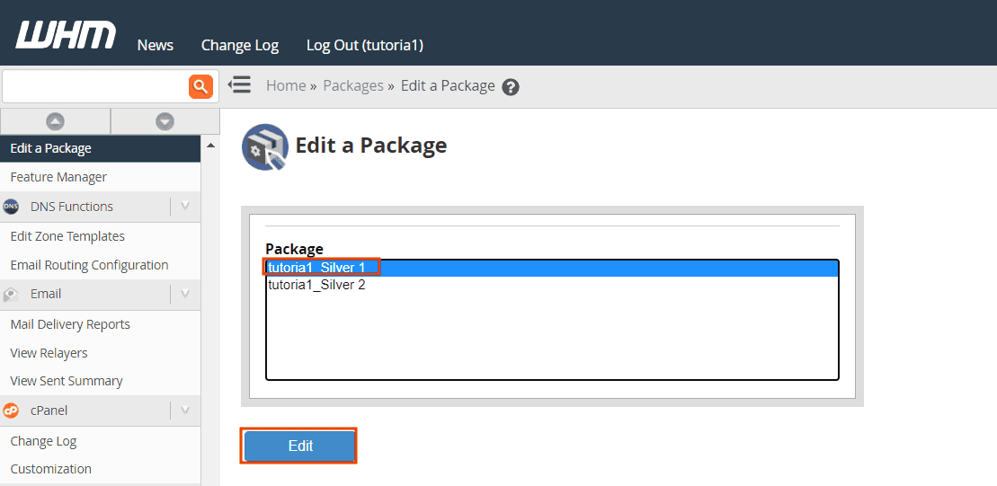 Manage a hosting package (Reseller) - SupportHost