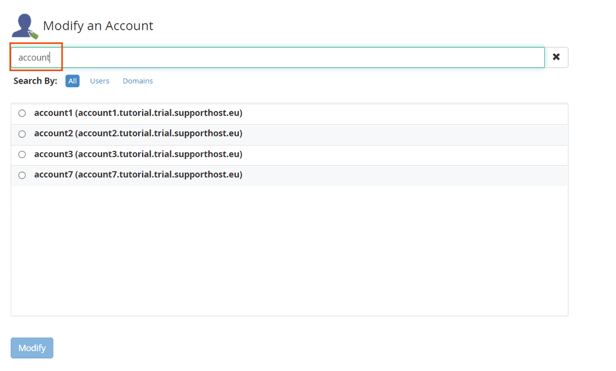 How to modify a cPanel account (Reseller) - SupportHost