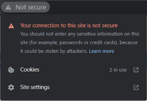 Not secure website warning in browser - SupportHost