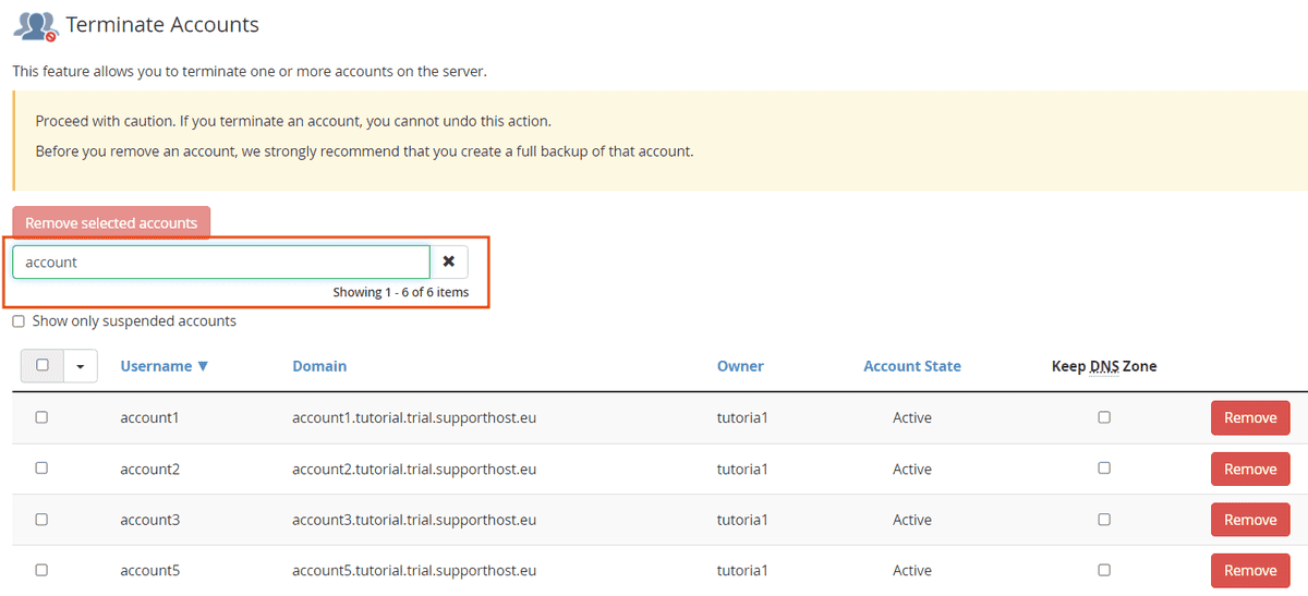 How to terminate a cPanel account (Reseller) - SupportHost