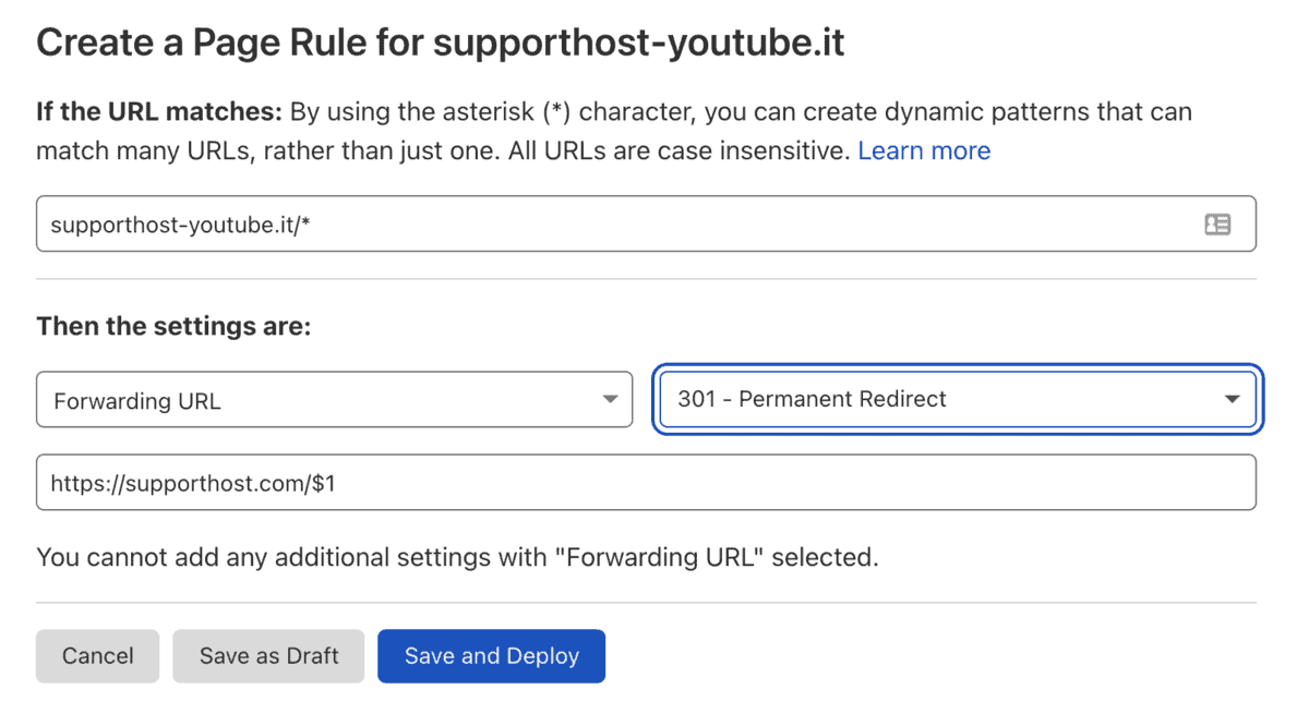 Domain redirect - SupportHost