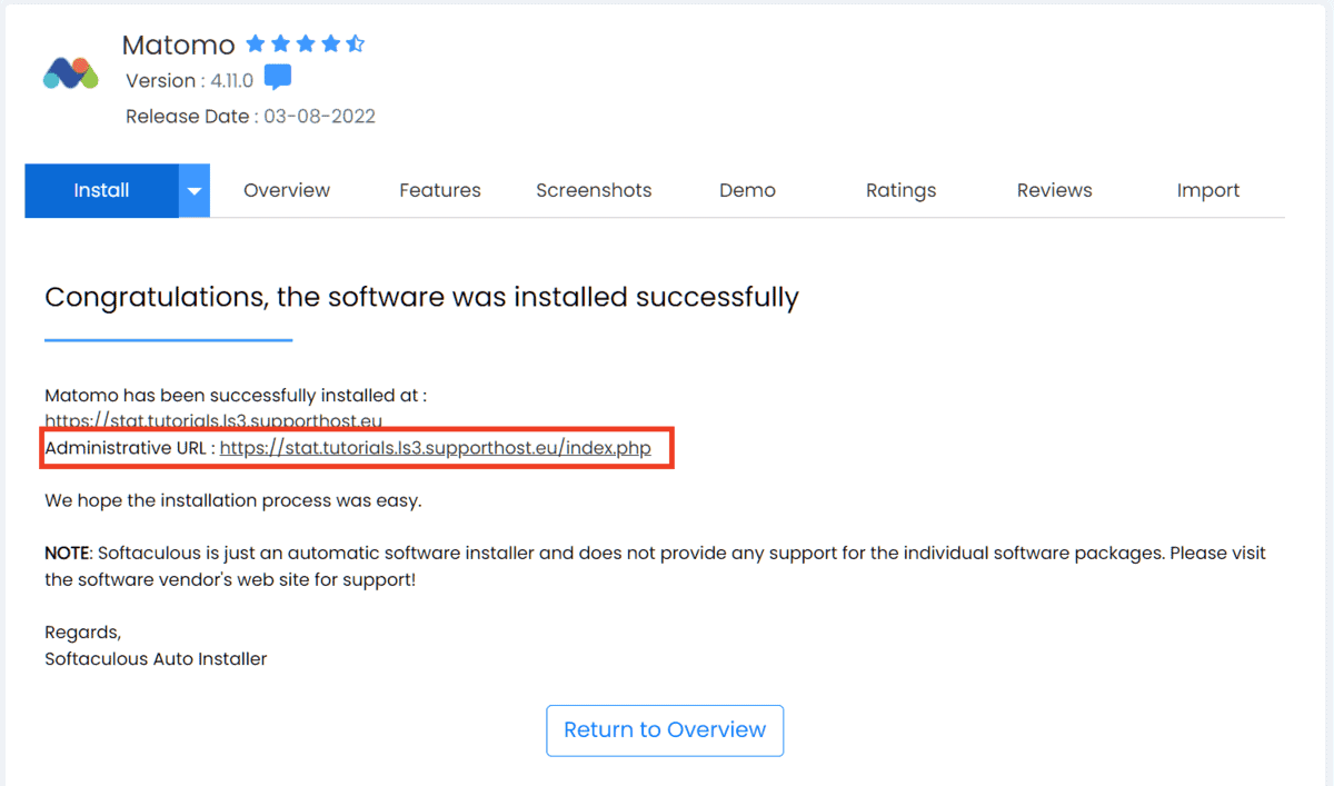 How to install Matomo - SupportHost