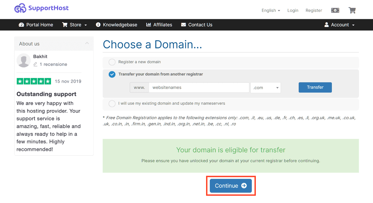 Website migration: how to order - SupportHost